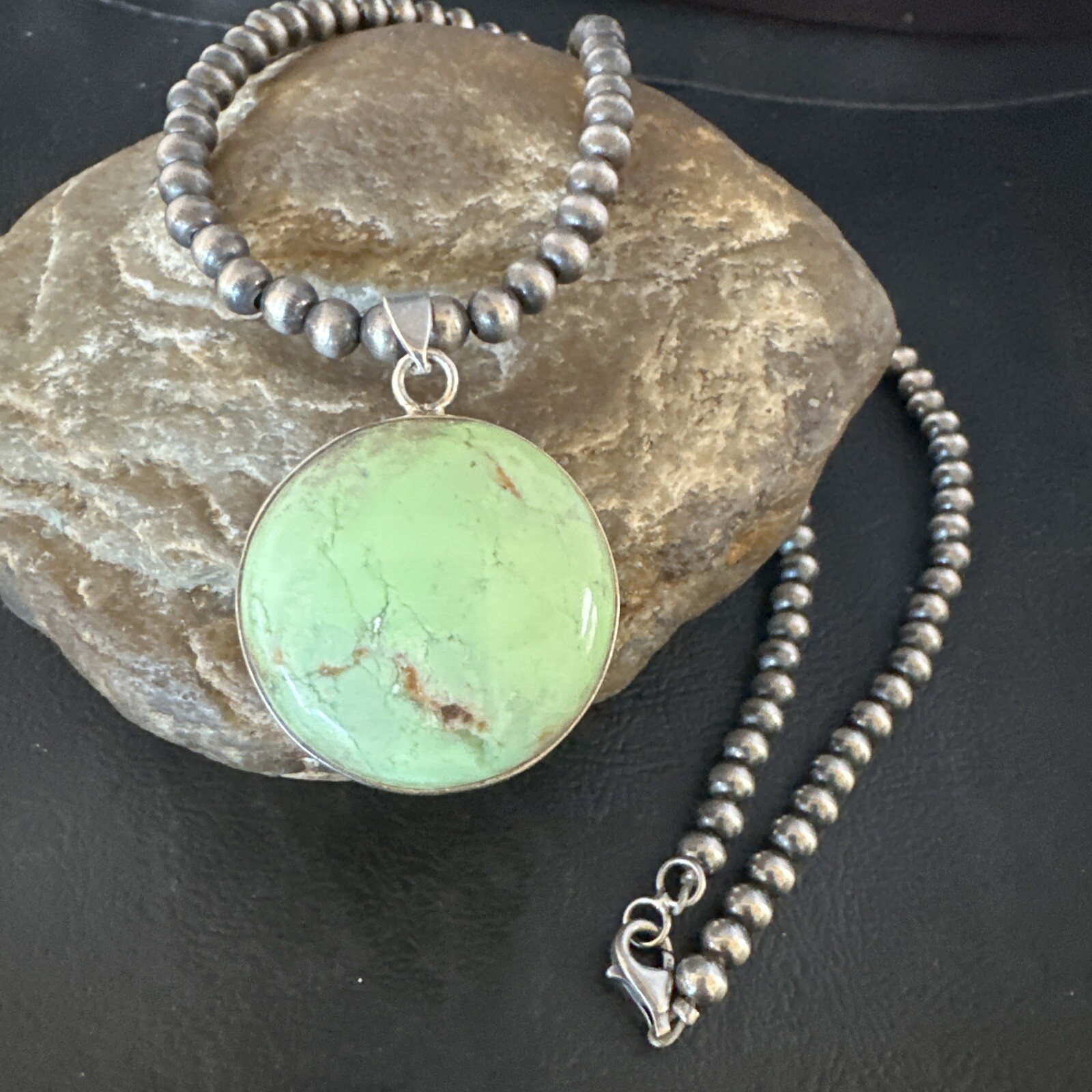 Green Gaspeite Pendant Navajo Sterling Silver Necklace 15491 | eBay