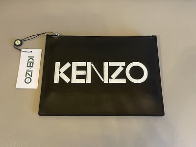 *Rare* NEW Kenzo Black Leather Logo Document Case Hand Bag w/ Dust Bag ...