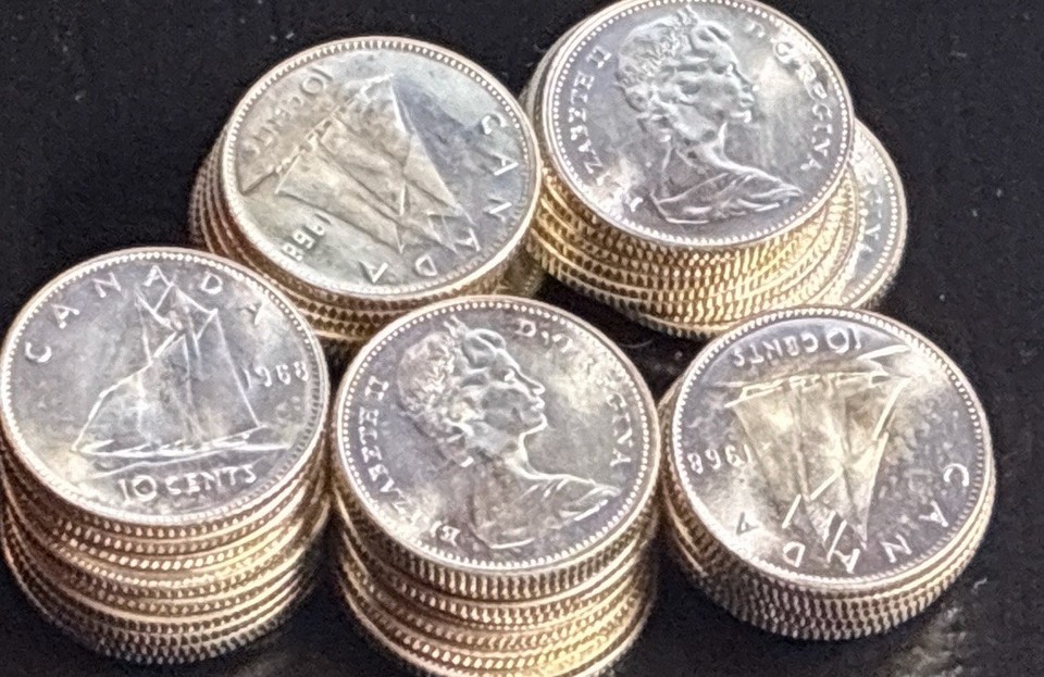 50-BU 1968 Canada Silver .500 10 Cents Canadian Coin 50% Silver ...