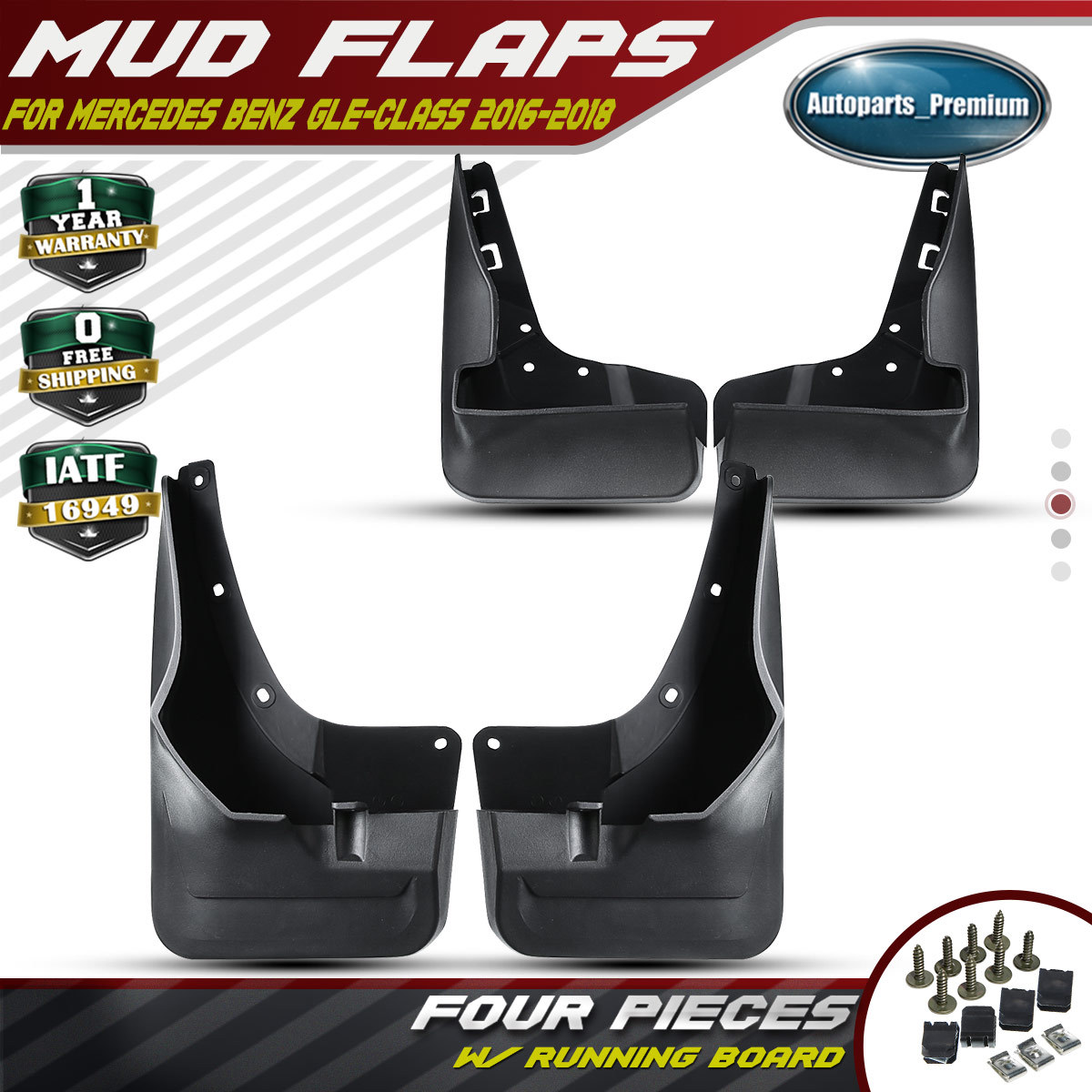 4PCS Splash Guards Mud Flaps w/ Running Board for Mercedes Benz GLE ...