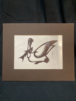 Vintage Chinese Pelican Paper Cut Art Brown 6.5” X 4.75” Matted China ...