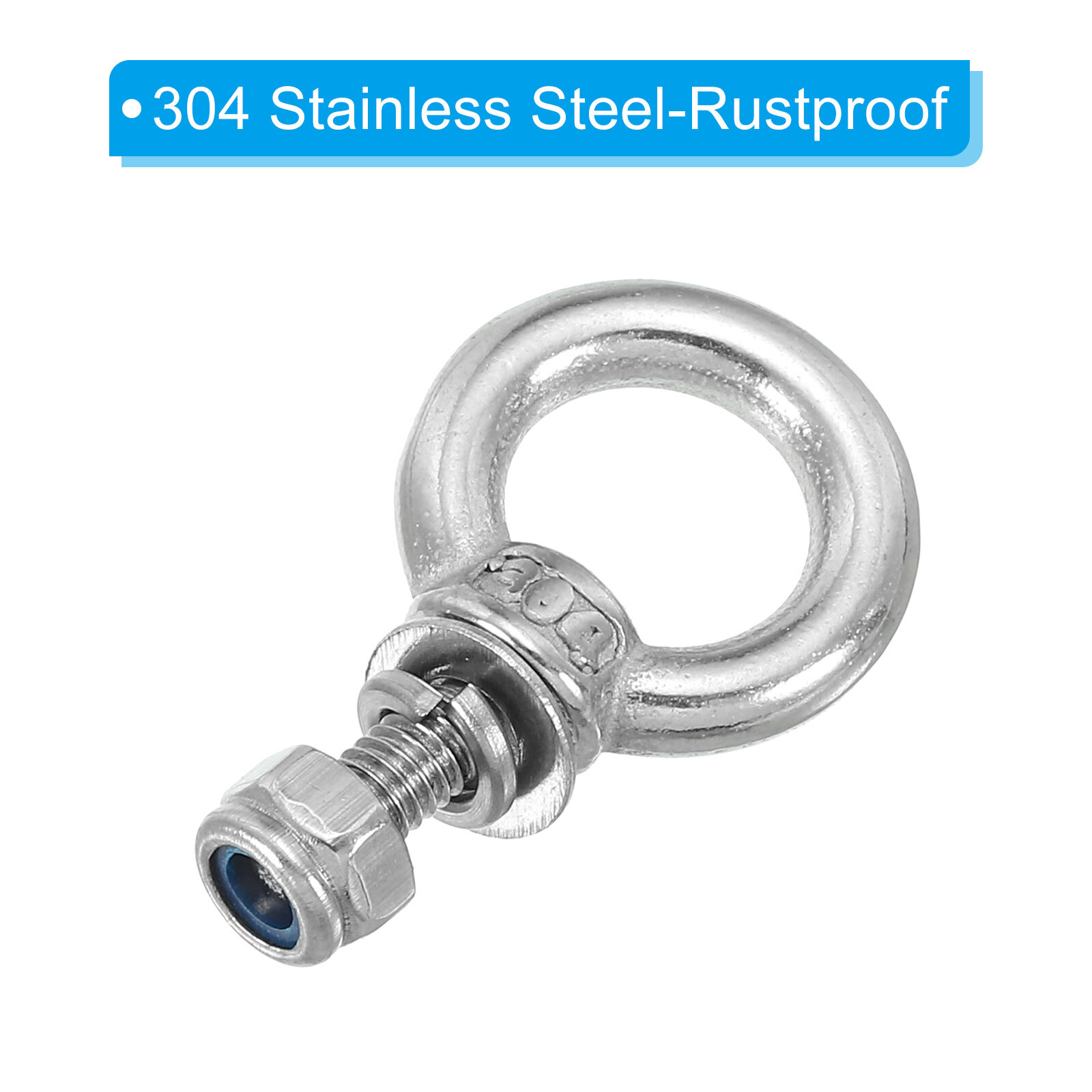 3Pcs M4 x 10mm 304 Stainless Steel Lifting Shoulder Eye Bolt with Nuts ...