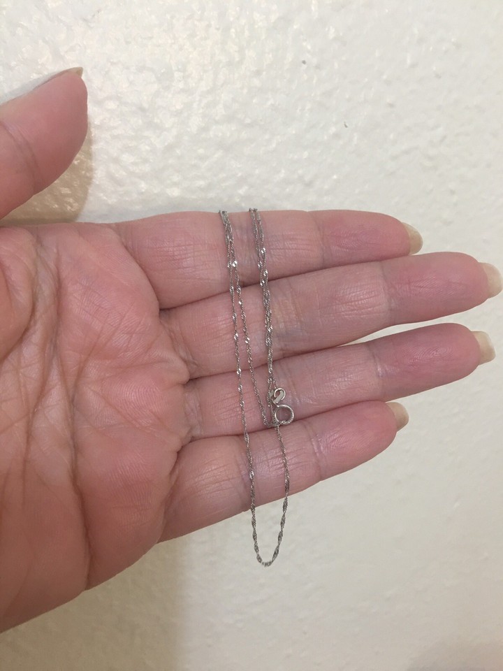 10K Solid White Gold Twisted Skinny Singapore Chain 18” Necklace Midas ...