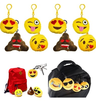 12 EMOJI KEY CHAINS CLIPS PARTY FAVORS KEEPSAKE PLUSH MIX EMOTION ...