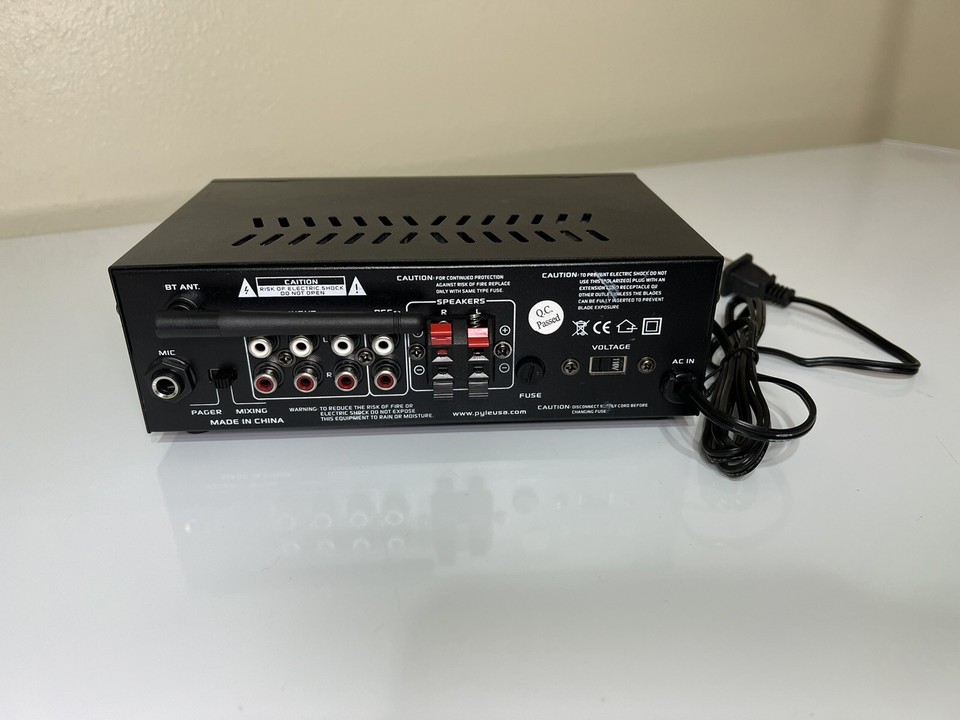 Pyle PTAU45 2 Channel Power Amplifier Compact Audio AMP w/ Microphone ...