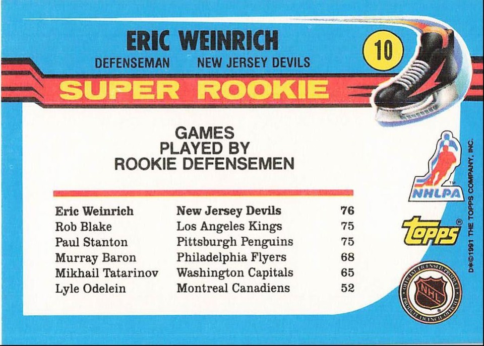 1991-92 Topps Eric Weinrich New Jersey Devils #10 | eBay