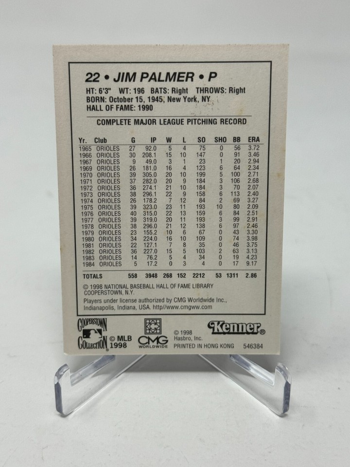 1998 Kenner Cooperstown Collection Jim Palmer Starting Line Up Card EX ...