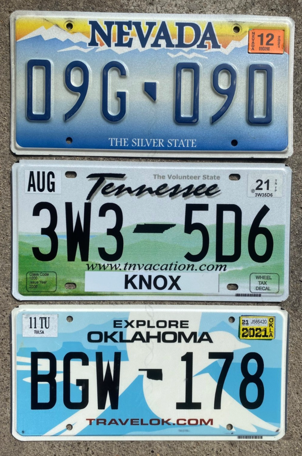 Lot of 3 expired 2021 license plate plates - Oklahoma + Nevada ...