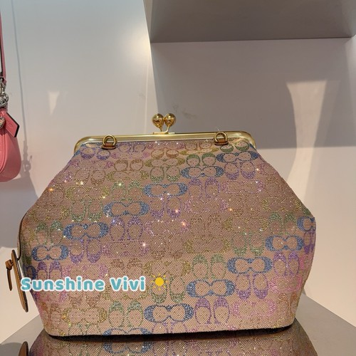 NWT Coach Large Kisslock Frame Bag Rainbow Crystal Signature Jacquard ...