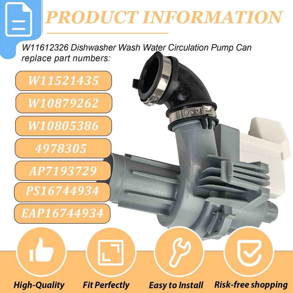 W11612326 W11521435 Dishwasher Circulation Pump Replacement Parts, Fit ...