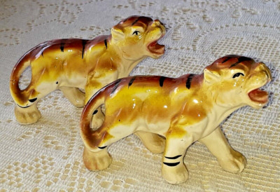 2 Vintage Ceramic Tigers Hand Painted MCM Kitsch | eBay