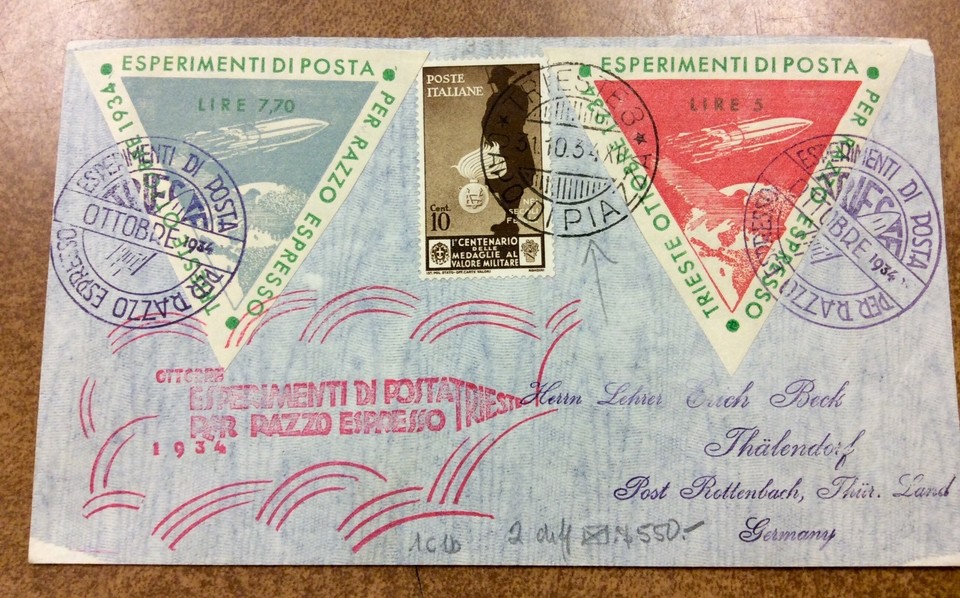 1934 ITALY rocket mail cover TRIESTE - EZ 1C1b experimental flight | eBay