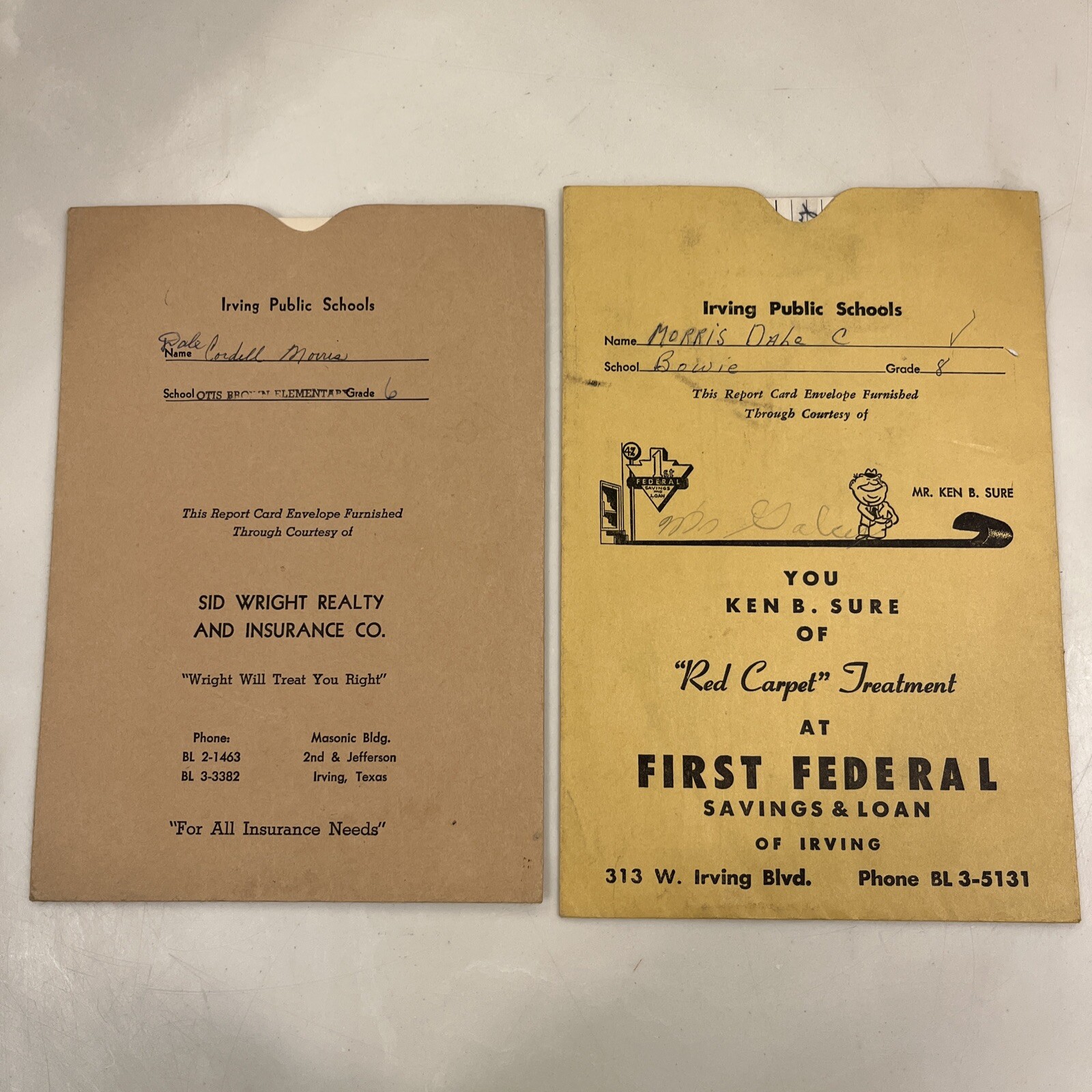 Irving Public School 1959/1960 1962 Report Card Irving Texas - Set Of 2 ...