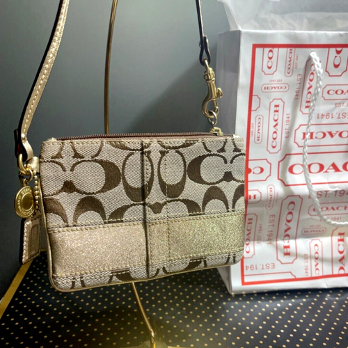COACH Signature Stripe Skinny Wristlet F06M-40028~B4/Brown/Bronze~Boho ...