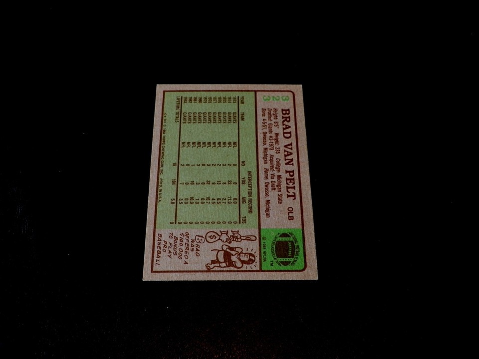 Brad Van Pelt Autographed 1984 Topps Football NY Giants Card #323 Auto ...