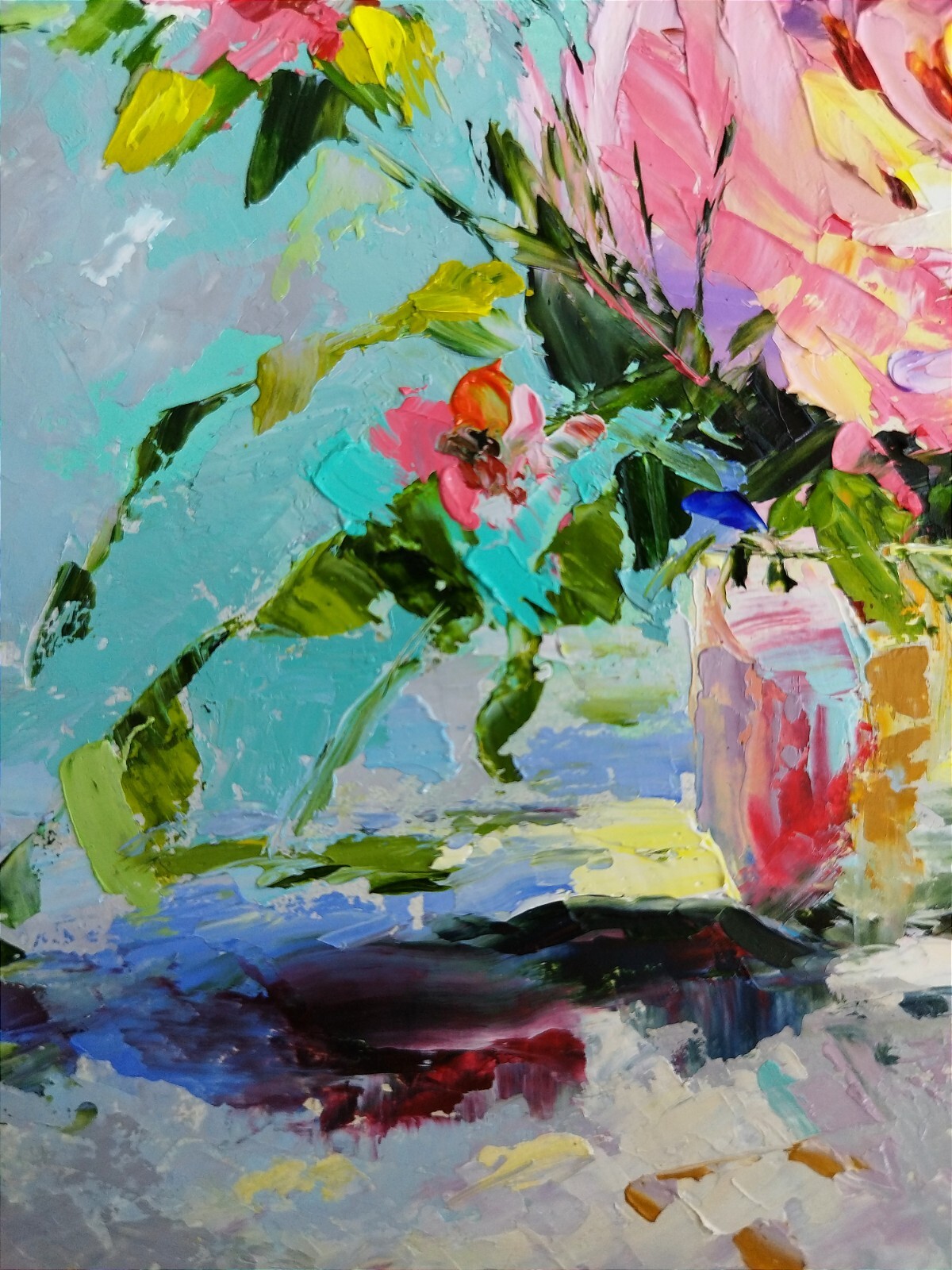 Abstract Bouquet peonies oil painting Colorful artwork Pink floral ...
