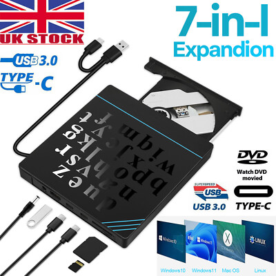 External CD DVD Drive For PC Laptop Windows 11 10 USB 3.0 Burner Reader ...