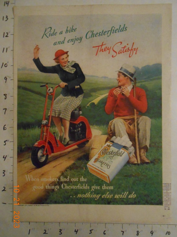 1937 Chris-Craft Corp Runabout 25ft Clipper AD Chesterfield cigarettes ...