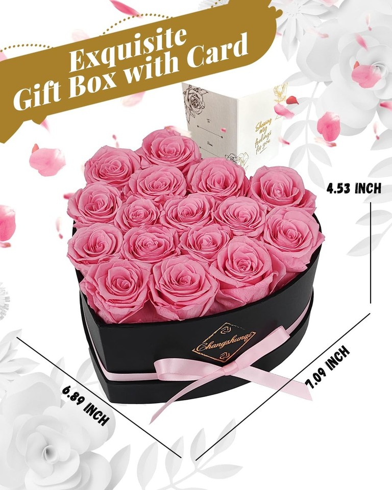 Changshunqi 16 Flowers Preserved Roses Gifts for Women, Pink Forever ...