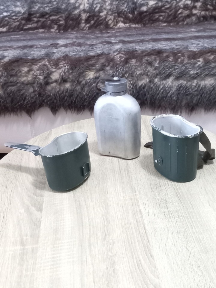 Vintage German Army Field Flask CUP Mess Kit Utensils Fork Spoon Can ...