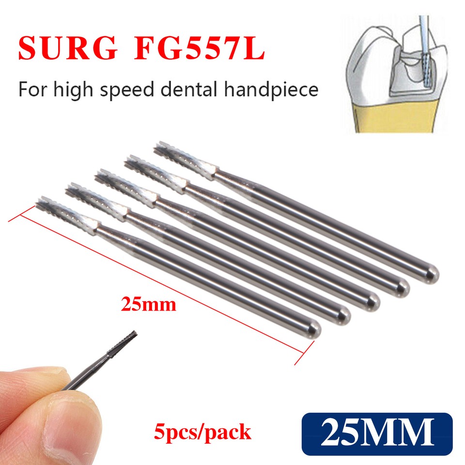 5PCS Carbide Surgical Burs FG 557L SURG 25mm Bur for High Speed Dental ...