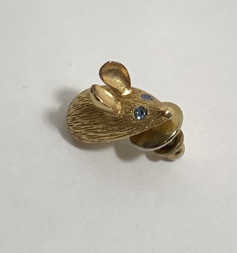 Vintage Avon Gold Tone Mouse Pin Tie Tack Blue Rhinestone Eyes *Missing ...