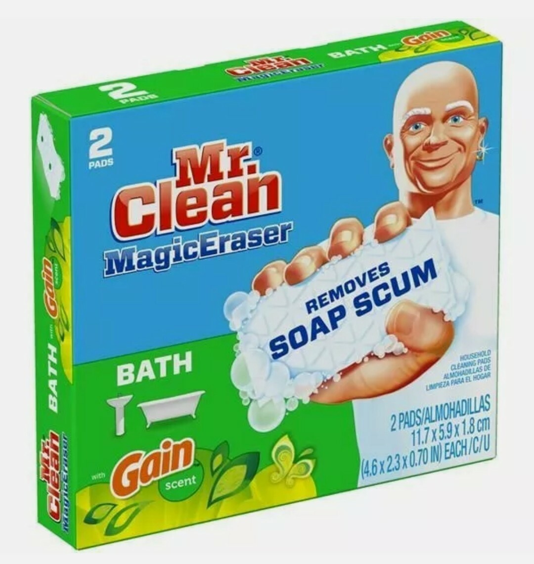 2x MR. CLEAN MAGIC ERASER FOAMING BATH SCRUBBER WITH GAIN 4 count total ...