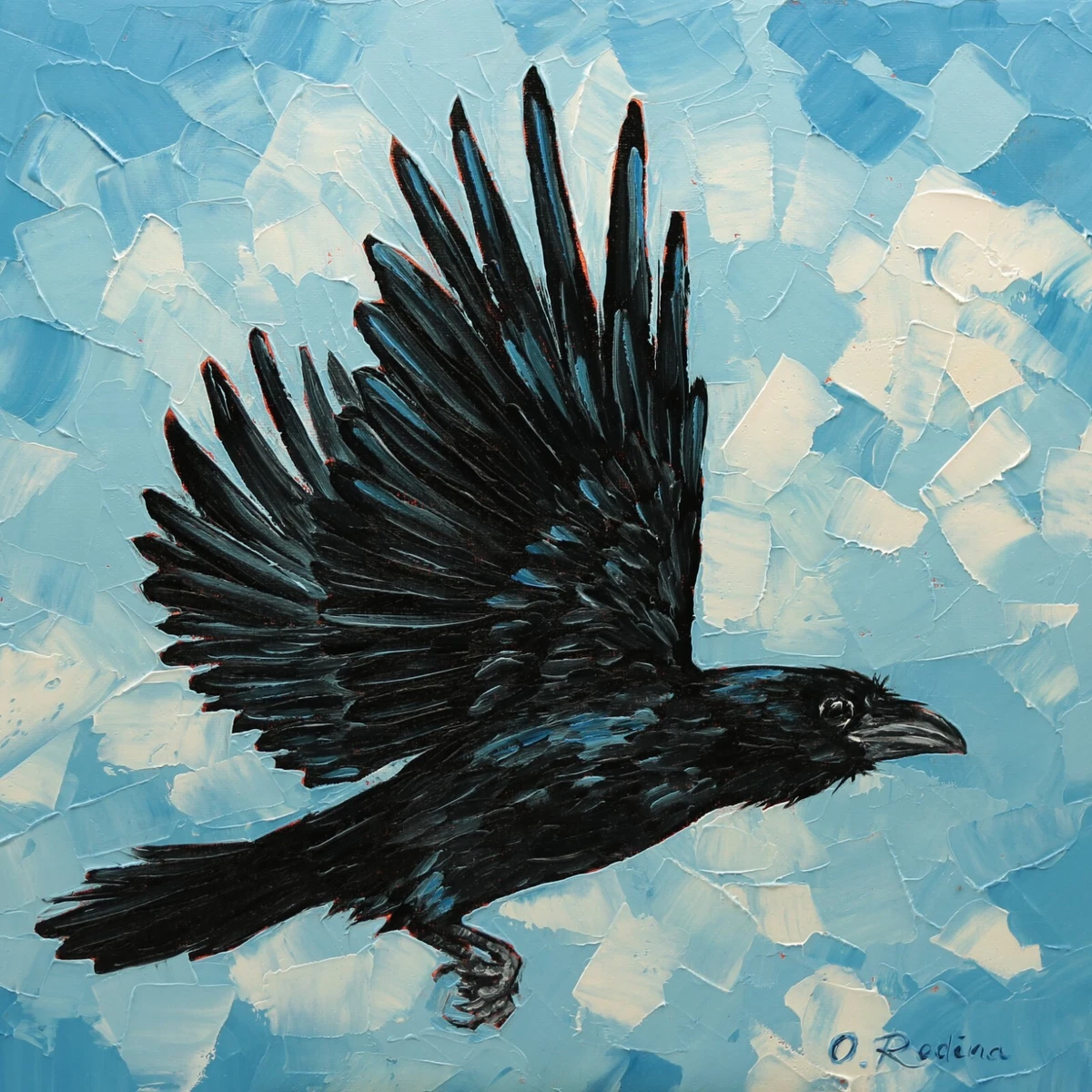 Flying Raven Bird Art