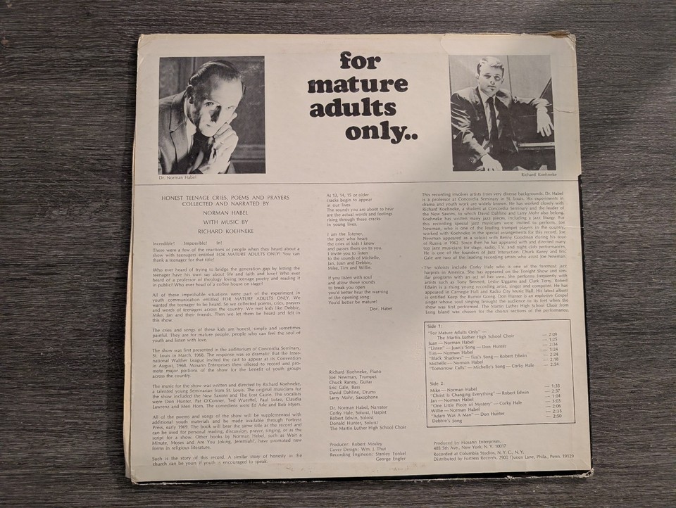 Dr. Norman Habel - For Mature Adults Only - 1968 - Fortress Records ...