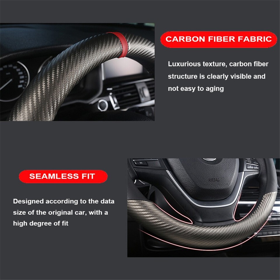 Grey Leather 15'' Car Steering Wheel Cover Breathable Anti slip Auto ...