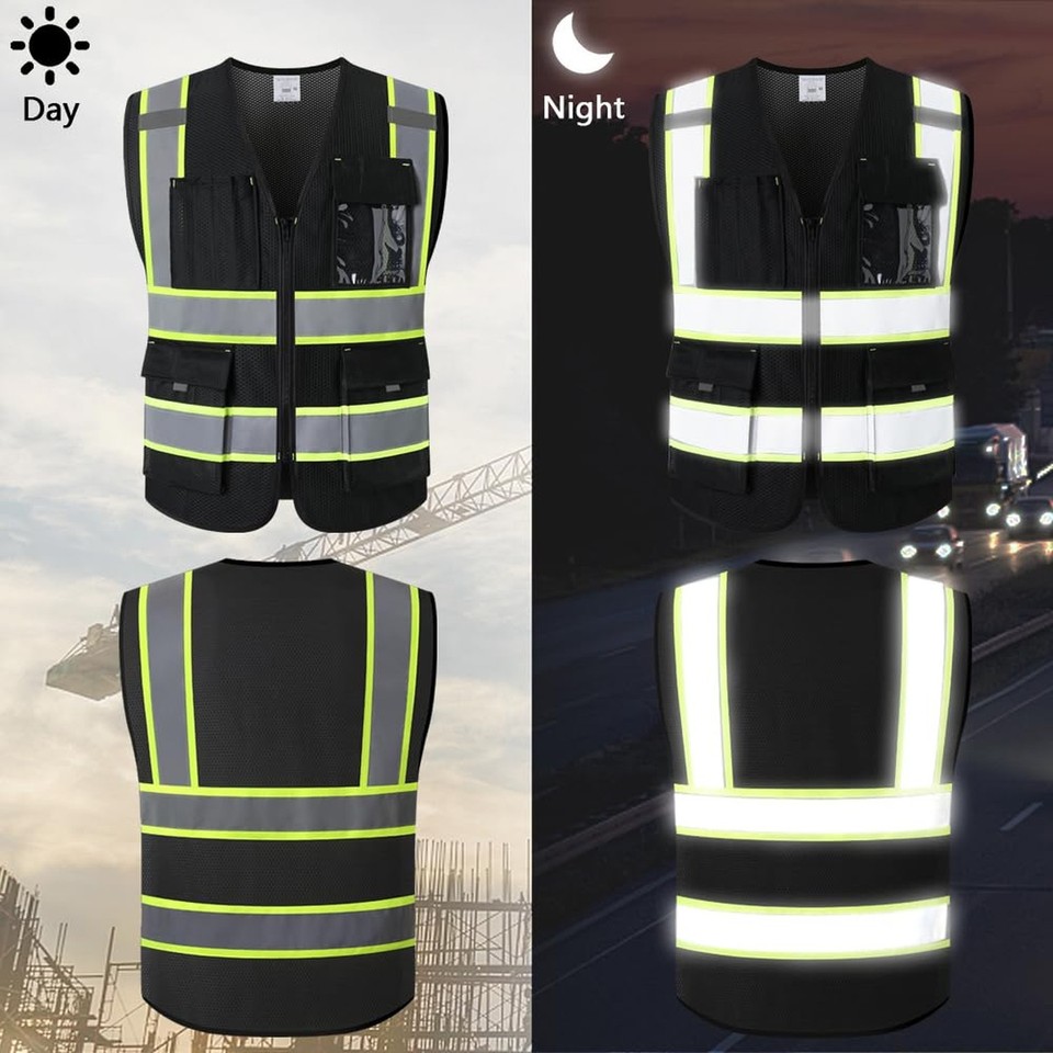 Hi Vis Safety Vest for Men with 9 Pockets Reflective Mesh High ...