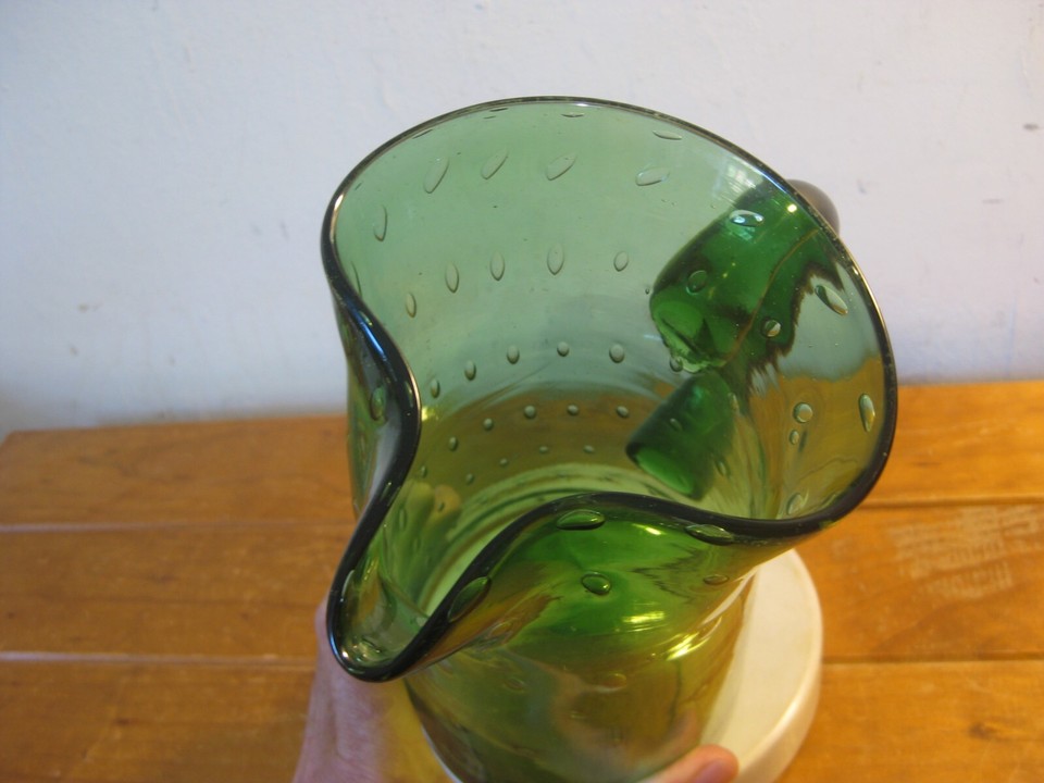 Retro French 'Murano Style' Artisian Handmade Green Glass Jug - Bubbles ...