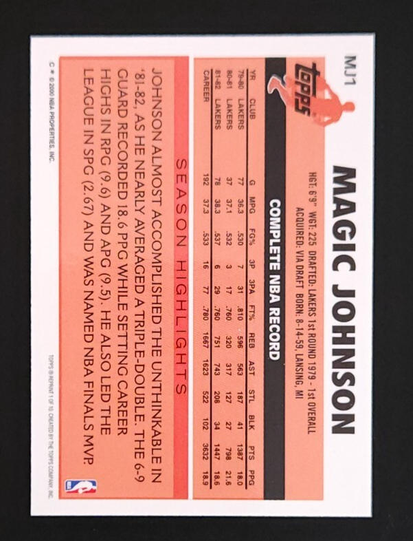 2000-01 Topps Commemorative Basketball Magic Johnson #MJ1 | eBay