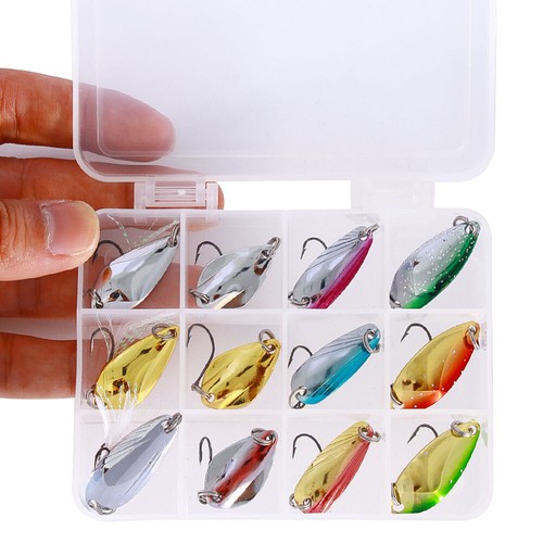 12PCS Box Fishing Lures Trout Spoon Casting Spoons Metal Crankbait ...