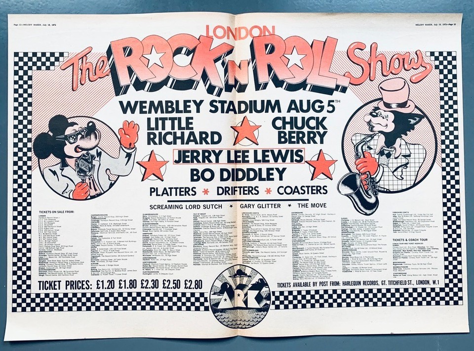 LONDON ROCK AND ROLL SHOW 1972 POSTER ADVERT Chuck Berry Jerry Lee ...