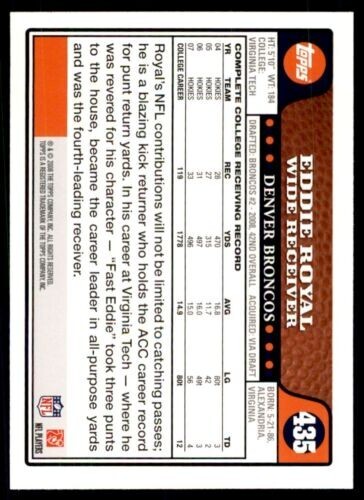 2008 TOPPS EDDIE ROYAL ROOKIE DENVER BRONCOS #435 | eBay