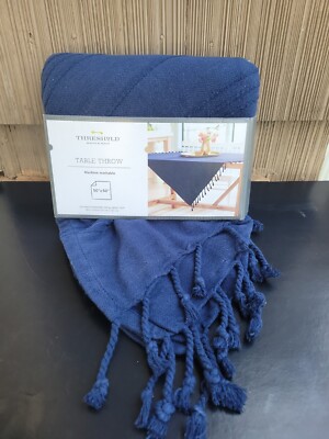 Threshold Dark Blue Cotton Fringed Table Throw 50" x 50" New | eBay