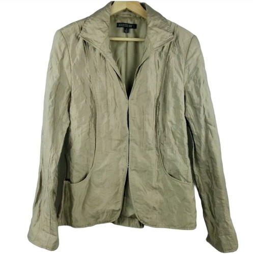 Lafayette 148 New York Womens Jacket Size 10 Taupe Metallic Shiny Work ...