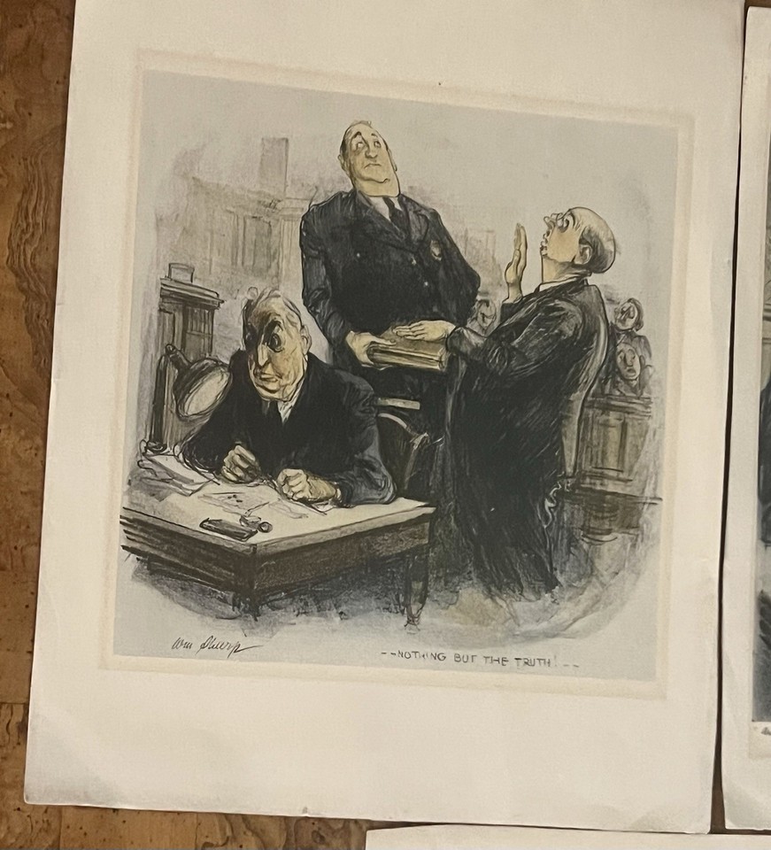 3 Original, William Sharp Signed Pen And Ink Courtroom Drawings, 14” X ...