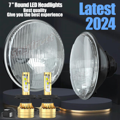 For-1967-1972 Chevy C10 Pair 7 inch LED Headlights Round DOT Approved ...