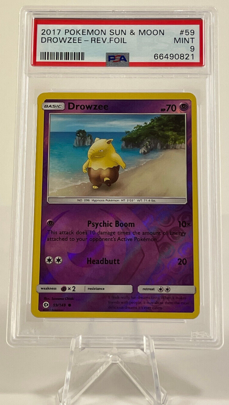 Pokemon 2017 Sun & Moon Base Set #59 DROWZEE Reverse Holo PSA 9 LOW POP ...