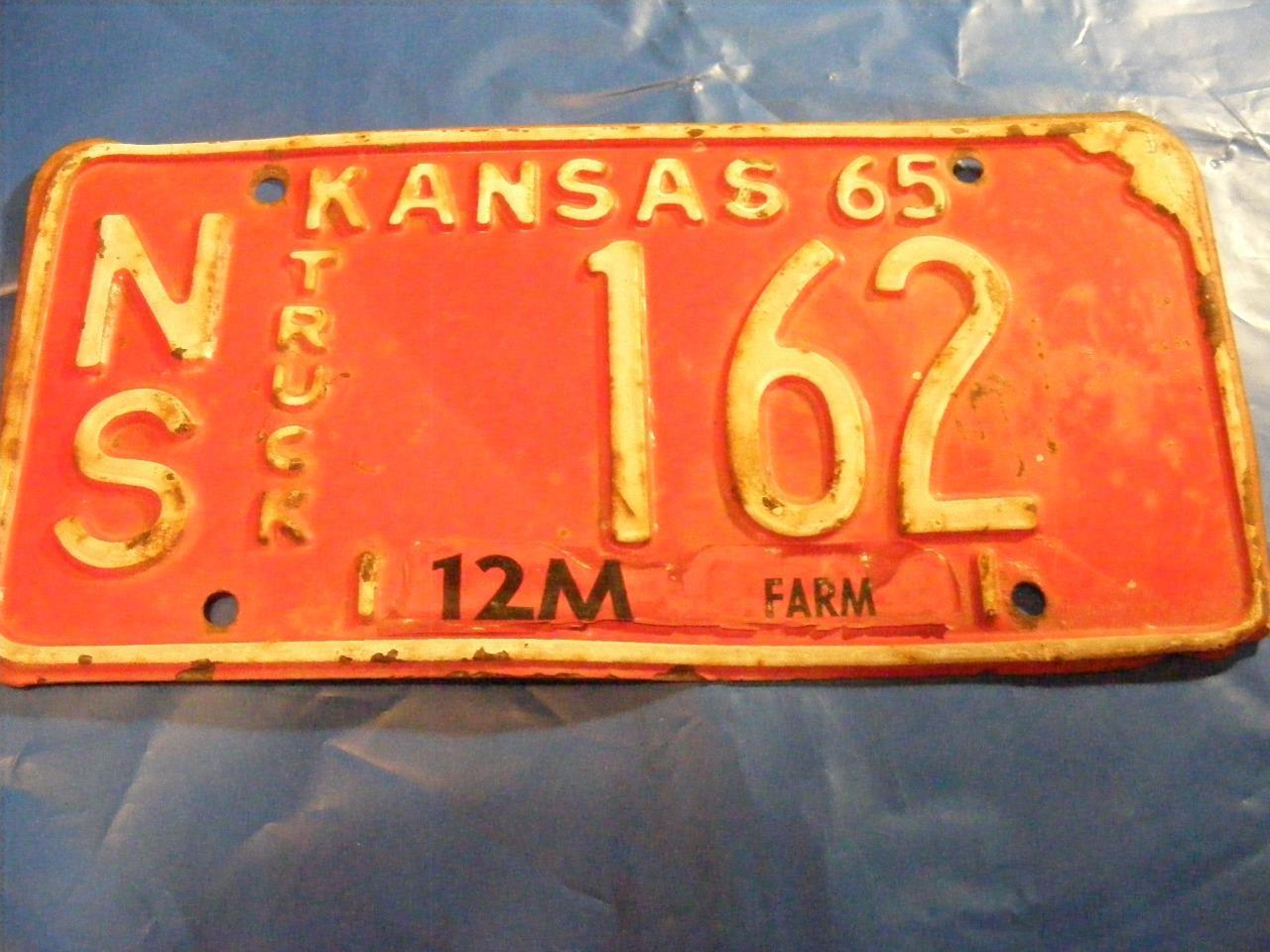 1965 KANSAS STATE LICENSE PLATE CAR 12M TRUCK TAG NS 162 NESS COUNTY ...