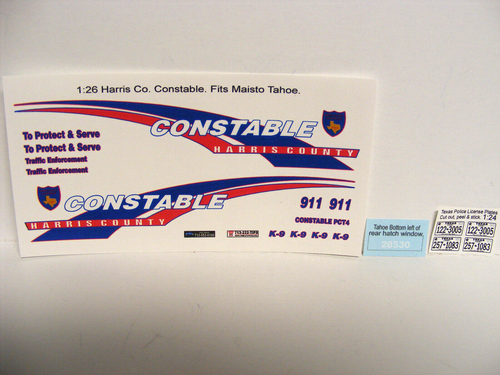 Harris County TX Constable 1:26 Water slide Decal Set Fits Maisto Chevy ...