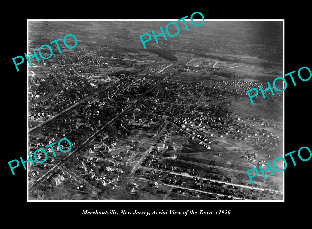 OLD LARGE HISTORIC PHOTO MERCHANTVILLE NEW JERSEY, AERIAL VIEW OF TOWN ...