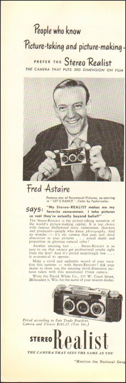1940's Vintage ad for Stereo Realist camera with Fred Astaire Dancer ...