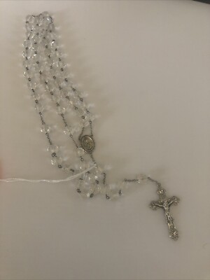 Vintage Catholic Sterling Silver & Large Crystal Aurora borealis Rosary ...