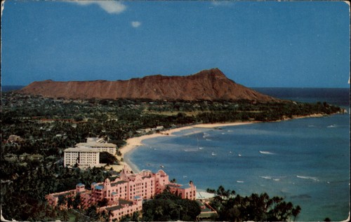 Honolulu Hawaii Waikiki Beach aerial scenic Diamond Head unused vintage ...