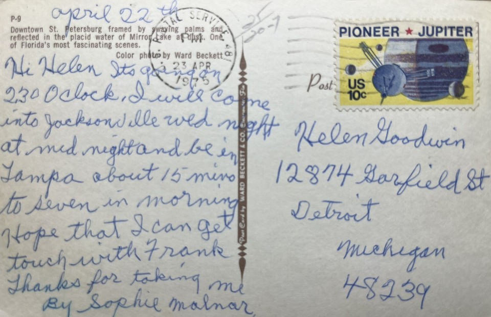 Downtown St. Petersburg FLORIDA Vintage Night Postcard Pioneer Jupiter ...