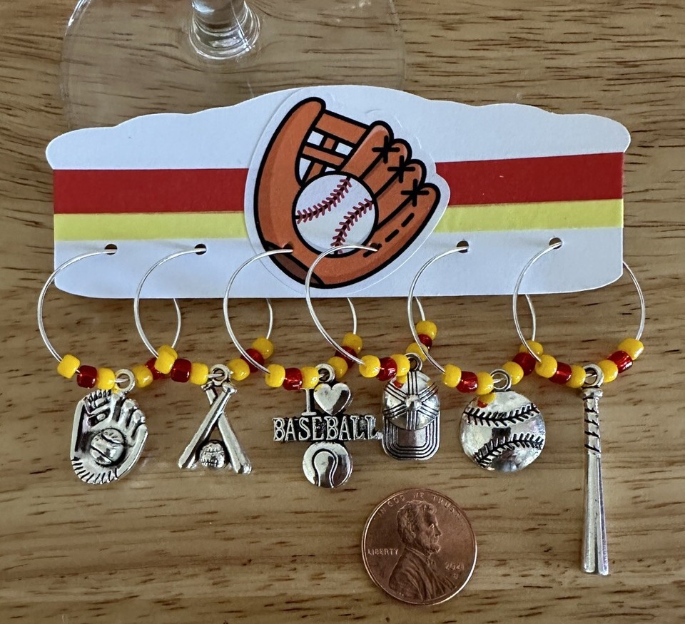 Baseball Wine Charms, Red Yellow Baseball Wine Charms, Baseball Fan🍷⚾️ ...
