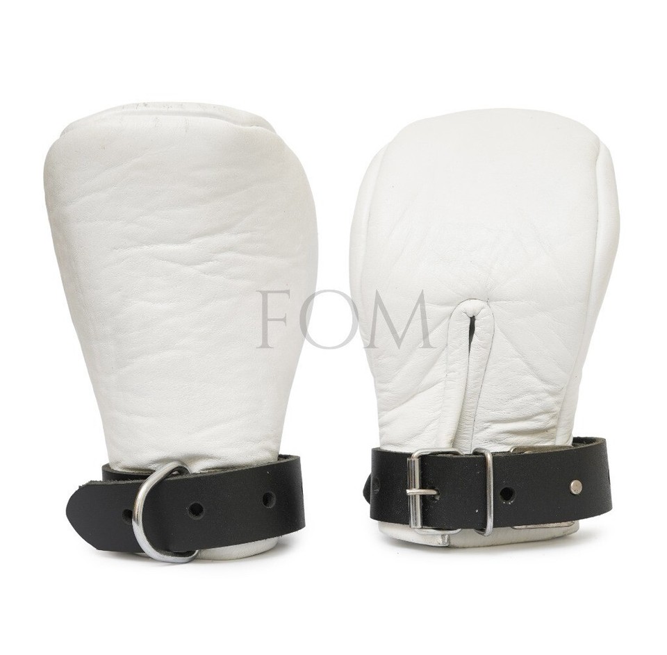 Real Cow Leather Bondage Mitts Locking Padded Fist Mitts Gloves ...